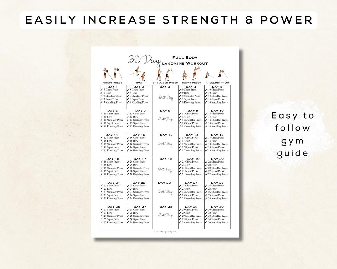 30 Day Landmine Workout Program: Full Body Fitness (printable ...