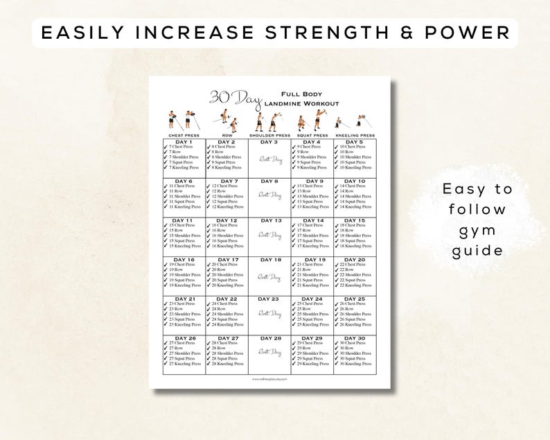 30 Day Landmine Workout Program: Full Body Fitness (printable ...