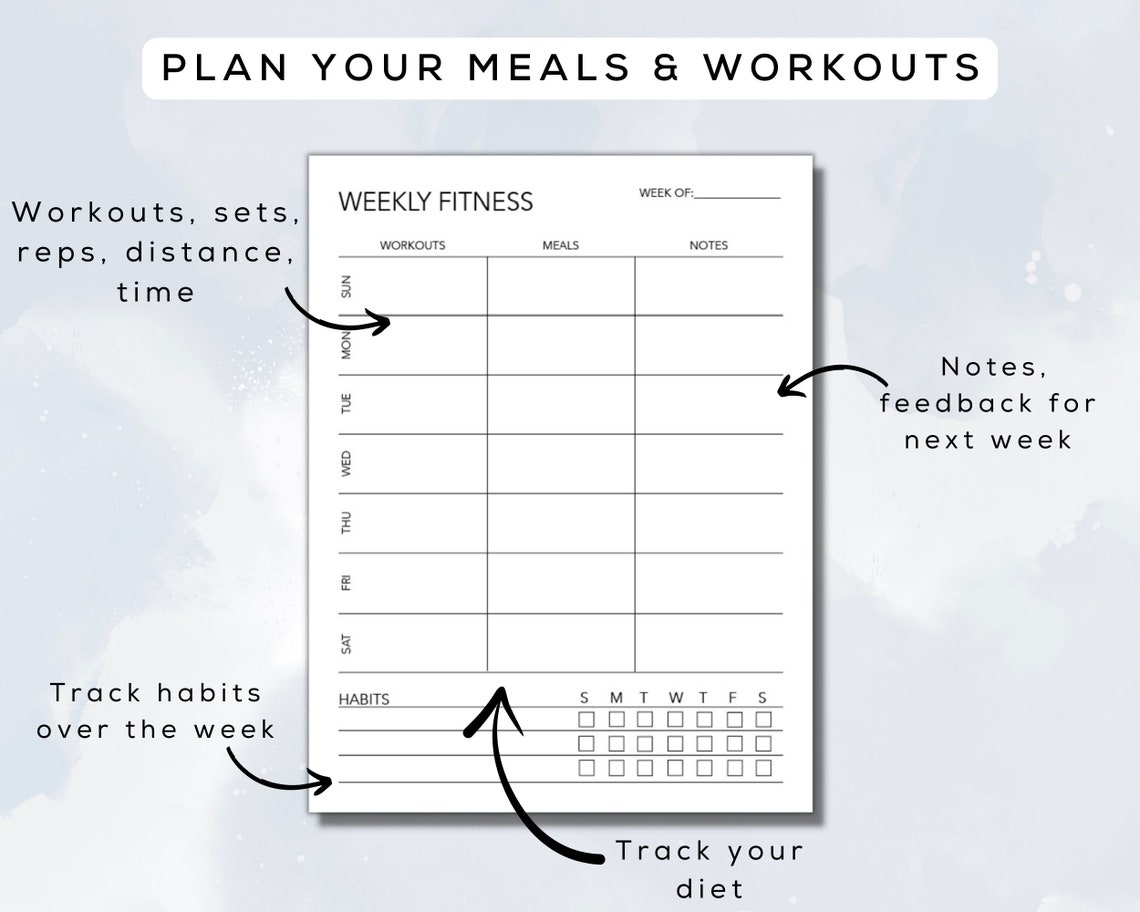 Minimal Weekly Fitness Planner Printable Fillable PDF Health Fitness ...