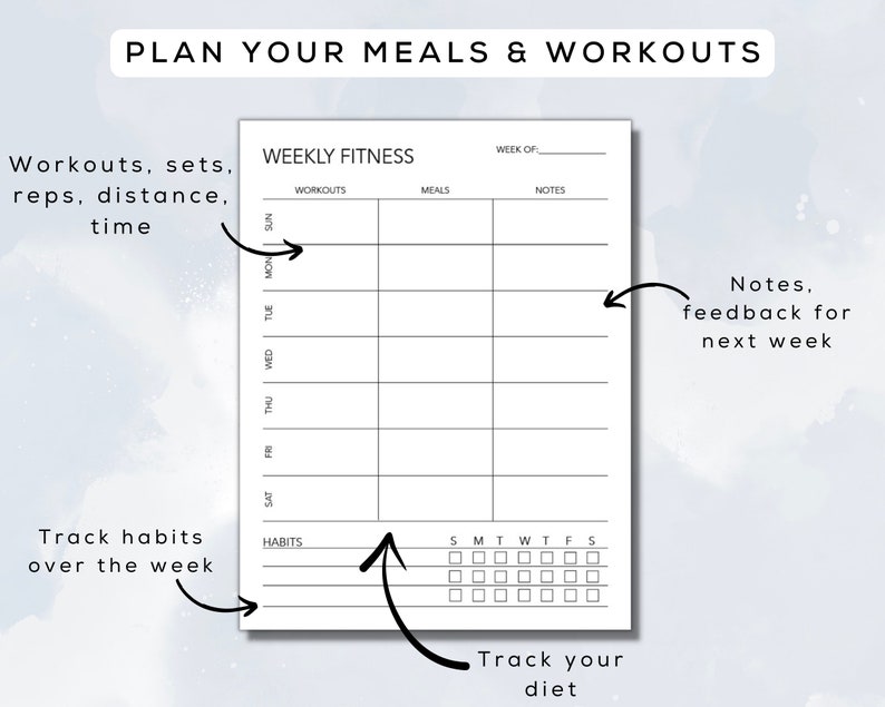Minimal Weekly Fitness Planner Printable Fillable PDF Health Fitness ...