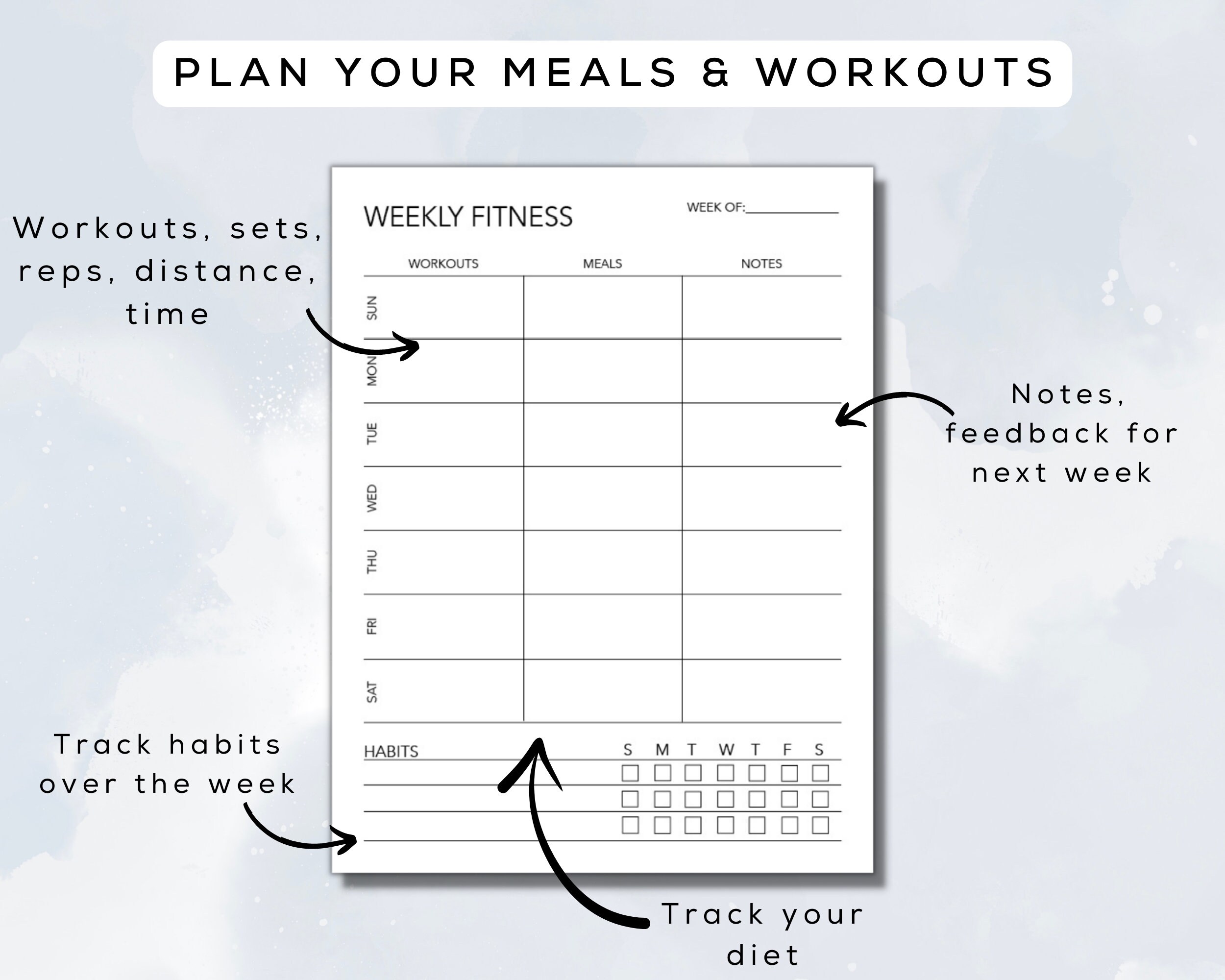 Minimal Weekly Fitness Planner Printable Fillable PDF Health Fitness ...