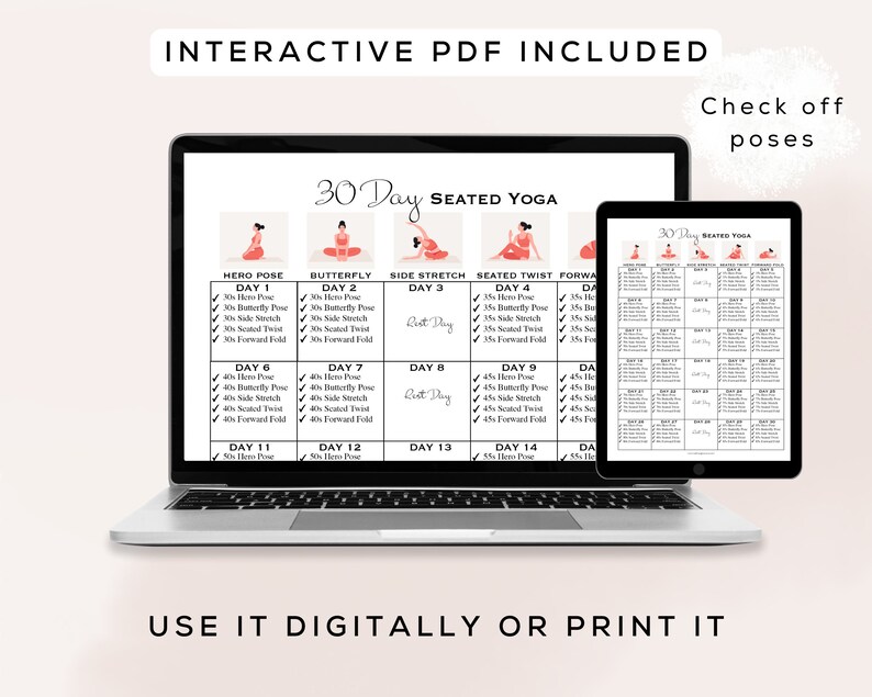 30 Day Seated Yoga Printable + Interactive PDF | Easy to Follow Poses ...
