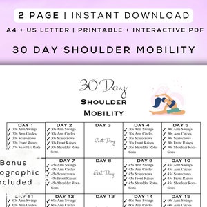 30 Day Shoulder Mobility Challenge Printable + Interactive PDF | Bonus ...