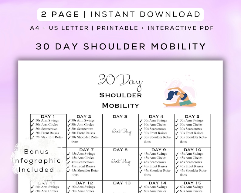 30 Day Shoulder Mobility Challenge Printable + Interactive PDF | Bonus ...