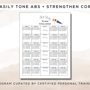 30 Day Plank Challenge Workout Plan Printable + Fillable PDF | Fitness ...