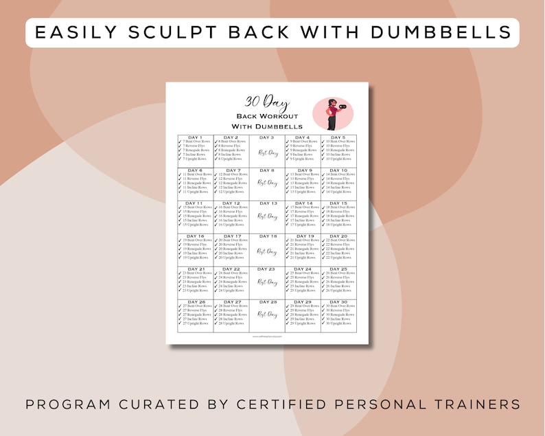 30 Day Back Workout Plan With Dumbbells Printable + Interactive PDF ...