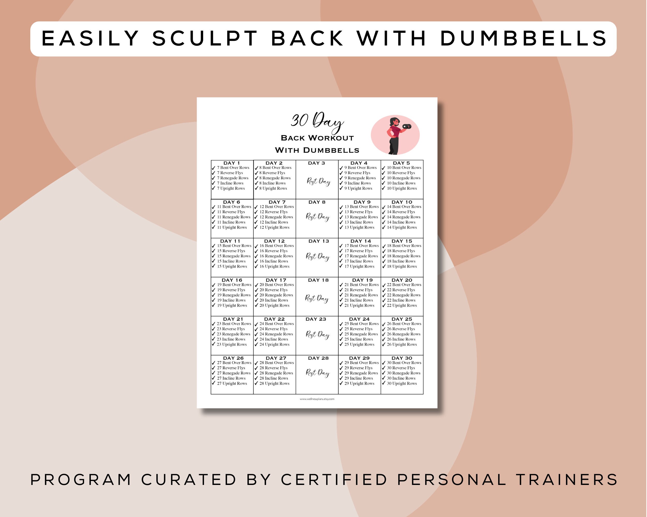 30 Day Back Workout Plan With Dumbbells Printable + Interactive PDF ...