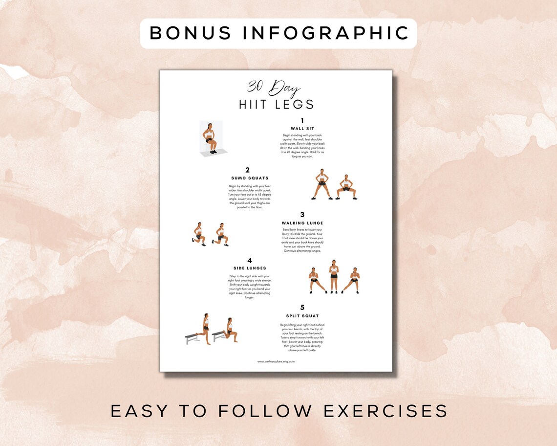 30 Day HIIT Legs Workout Program Printable + Fillable PDF | Bonus ...
