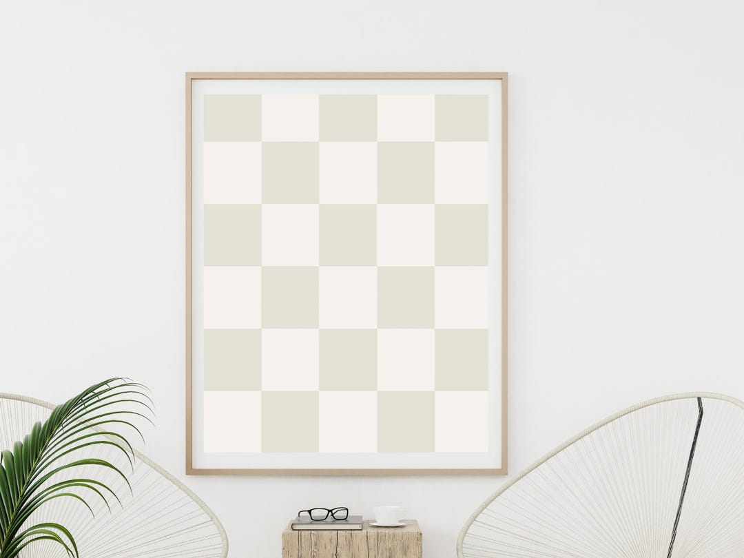 Checkered Wall Art Digital Download, Neutral Checker Art Print, Beige ...