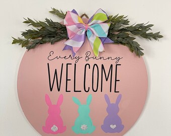 Bunny Welcome Door Sign Door Hanger Wall Hanger Picket Fence Spring ...