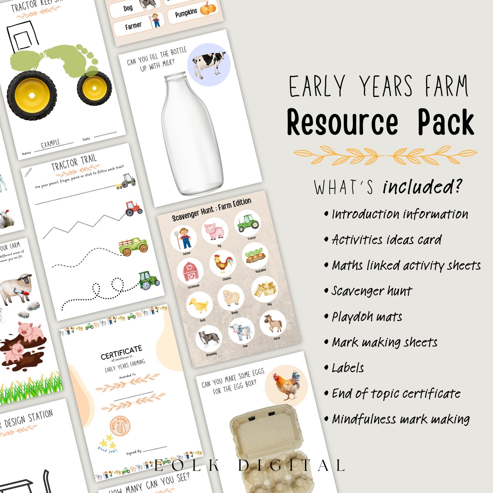 Digital Download Early Years Learning Pack Farm Topic Childminder ...