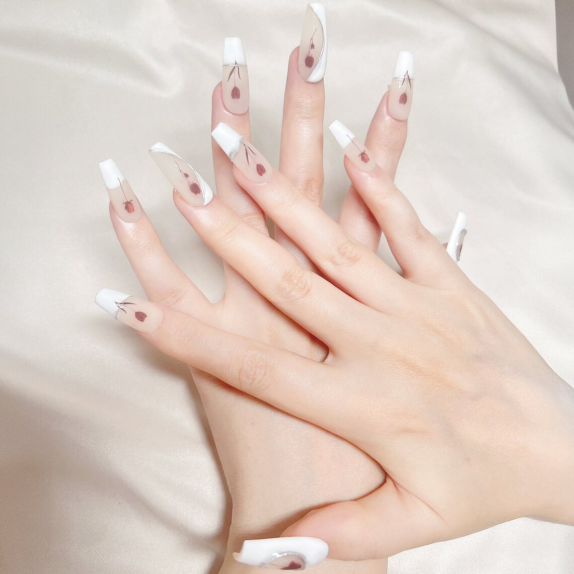 Pressed Flower Coffin Nails Minimalist Design Coffin Shaped Press-on ...