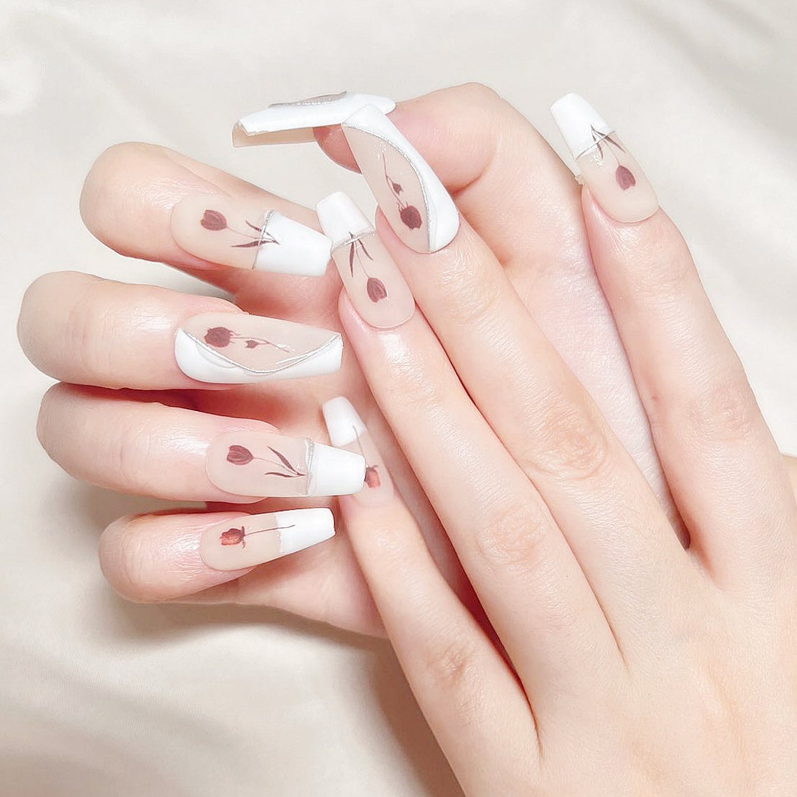 Pressed Flower Coffin Nails Minimalist Design Coffin Shaped Press-on ...