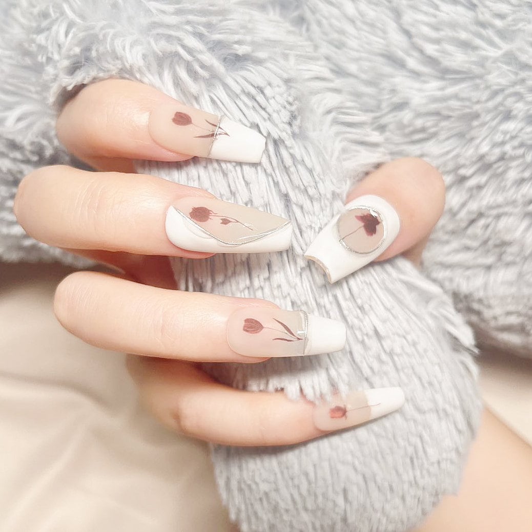 Pressed Flower Coffin Nails Minimalist Design Coffin Shaped Press-on ...