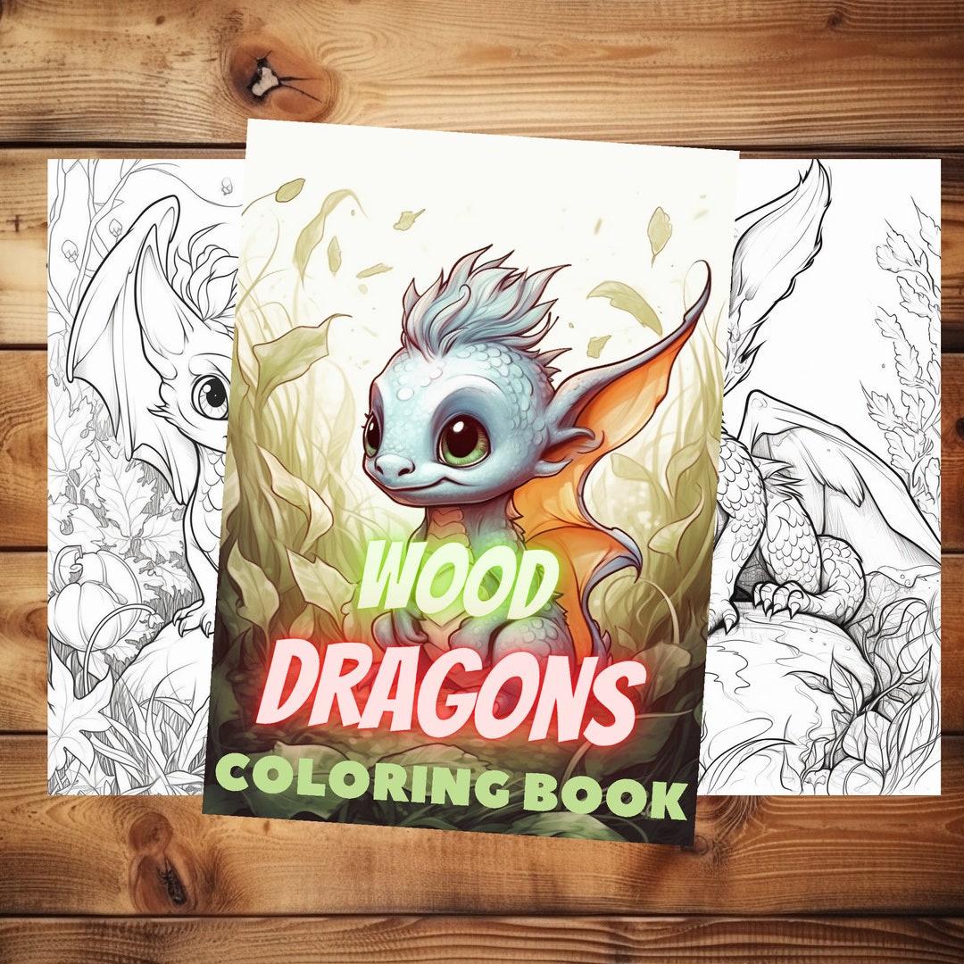 Baby Wood Dragon Fantasy Coloring Page Book, Adults + Kids- Instant ...