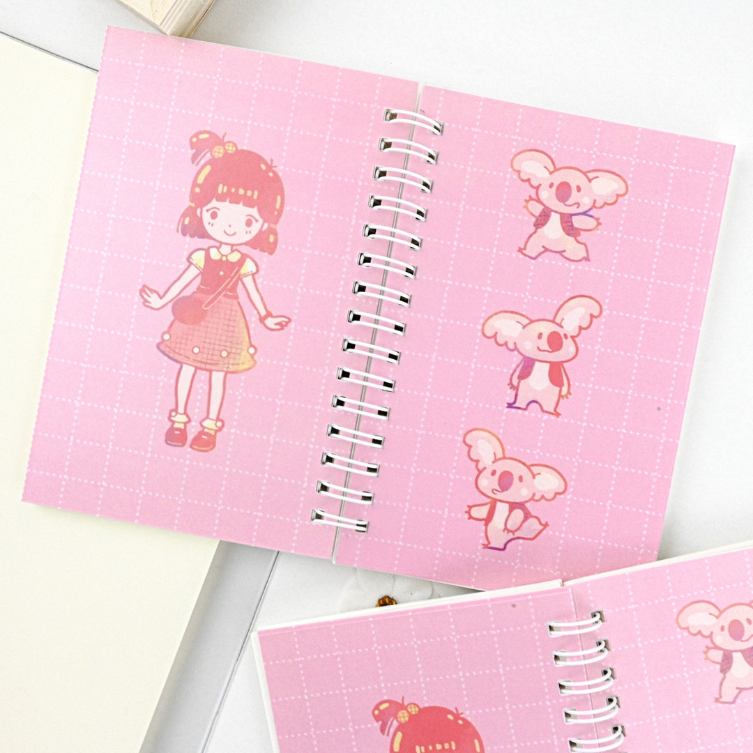 Cute A6 Notebook Kawaii Journal Notebook Pink Lined Notebook Pocket ...