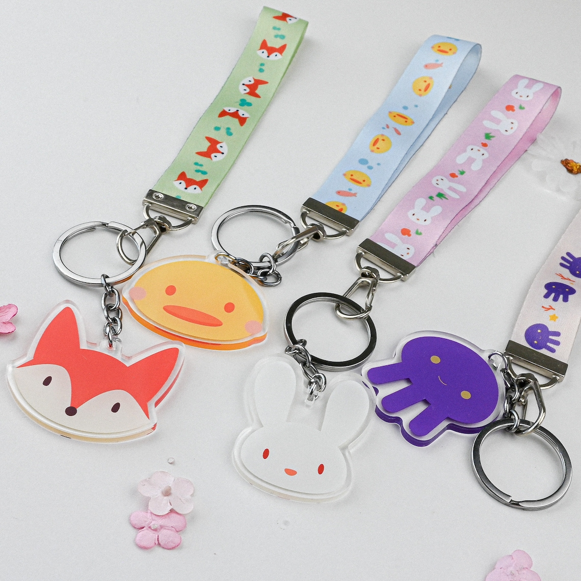 Cute Animal Lanyard Keychain Acrylic Charm Colorful Keychain Kawaii ...