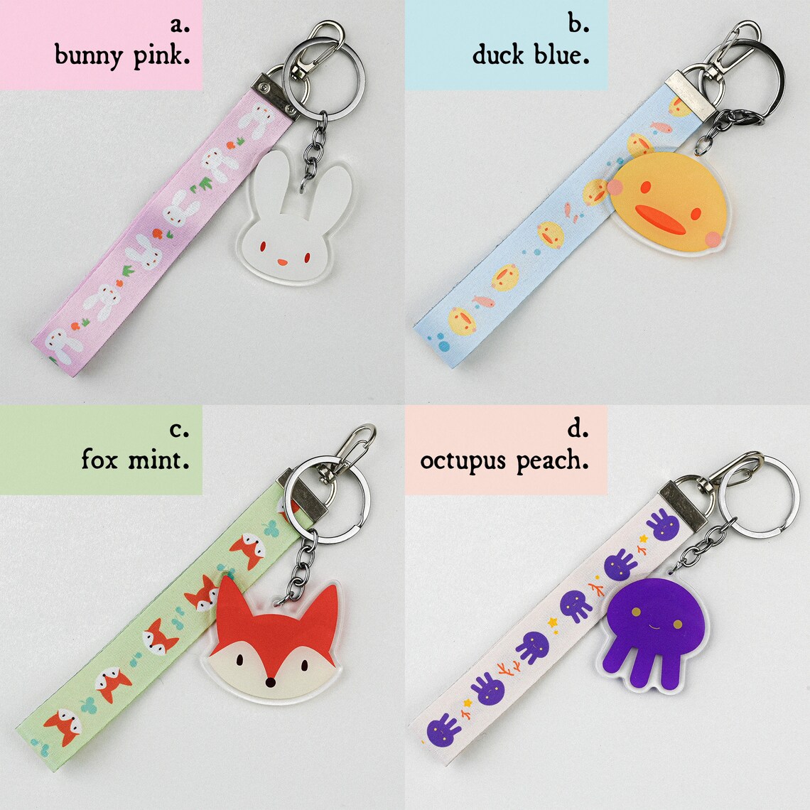 Cute Animal Lanyard Keychain Acrylic Charm Colorful Keychain Kawaii ...