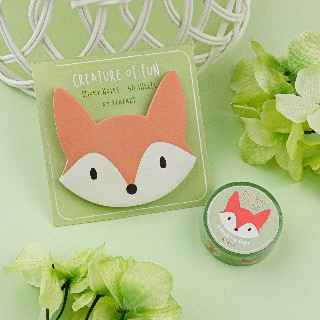 Fox Stationery Bundle Animal Sticky Notes Kawaii Washi Tape Cute Sticky ...