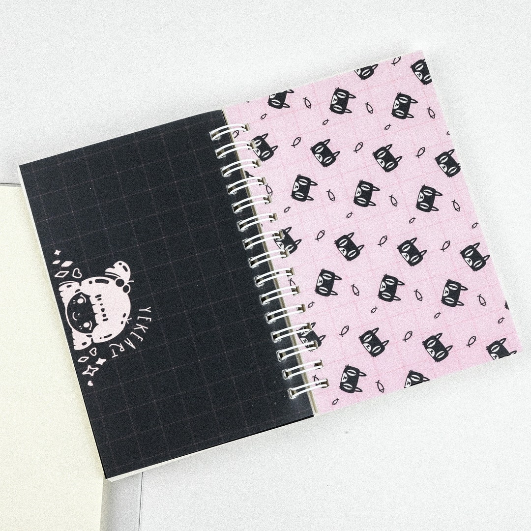 Black Cat A6 Notebook Cute Journal Pink Notebook Lined Notebook Pocket ...