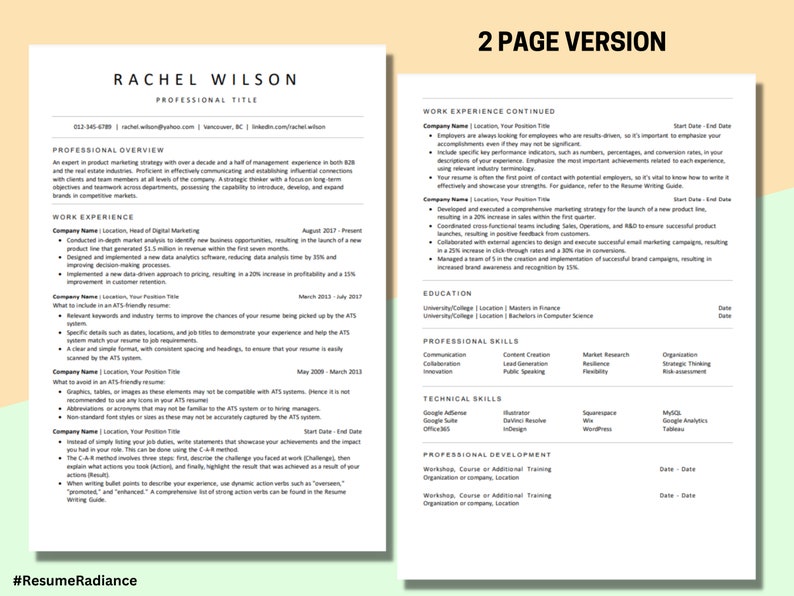 Ats-optimized Resume Template for Word and Google Docs: Minimalist ...