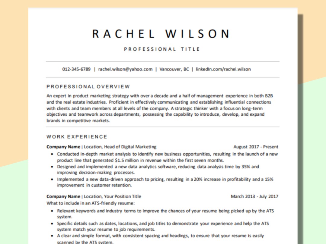 Modèle de CV optimisé ATS pour Word et Google Docs: conception ...