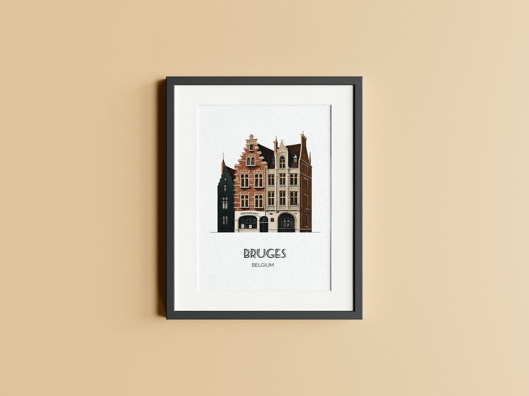 Bruges Streetscape Illustrated Art Print | Travel Art Print | Street ...
