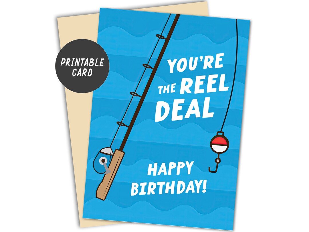 Printable Fishing Birthday Card - Funny Punny Greeting Card, Minimalist ...