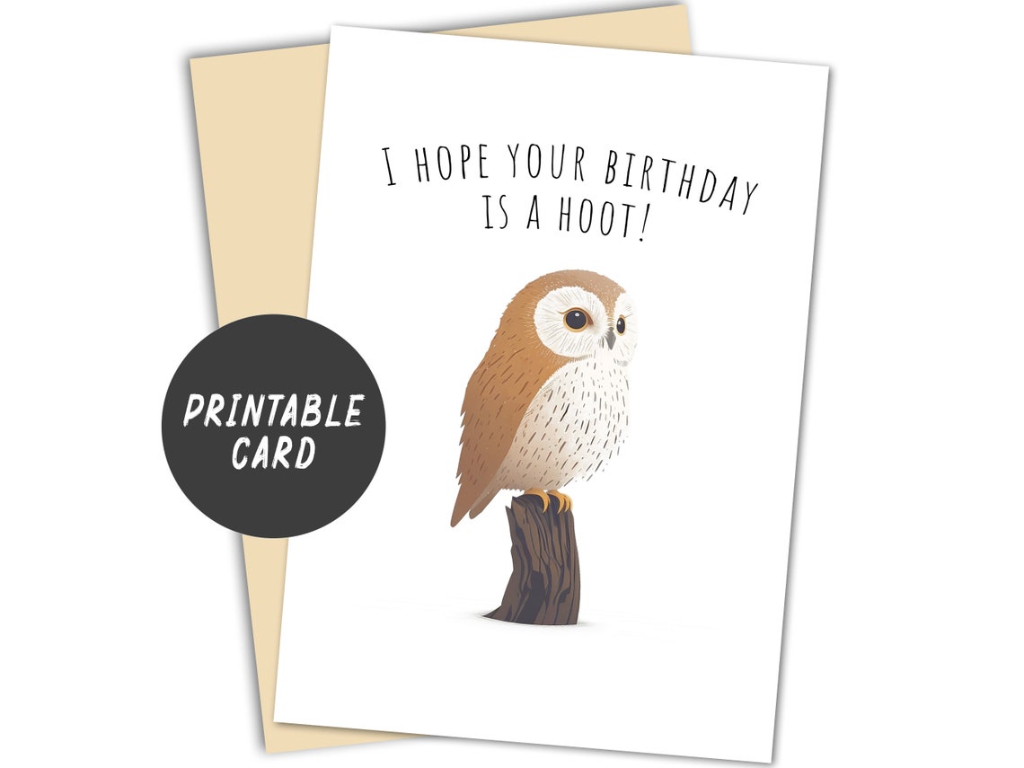 Printable Owl Birthday Card, Instant Download, Funny Card, Minimalist ...
