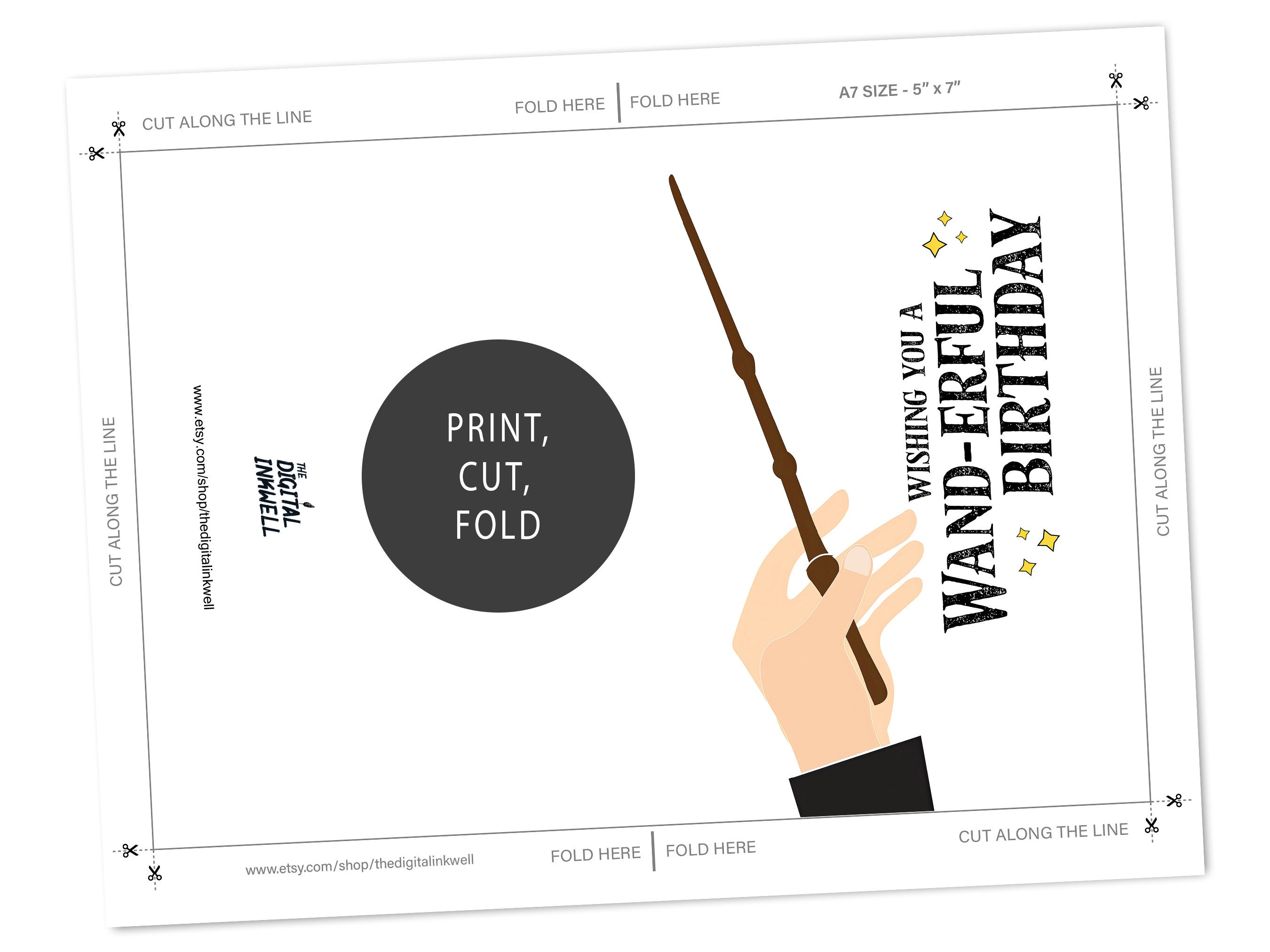Printable Wizard Birthday Card, Punny Wand Card, Minimalist Design ...