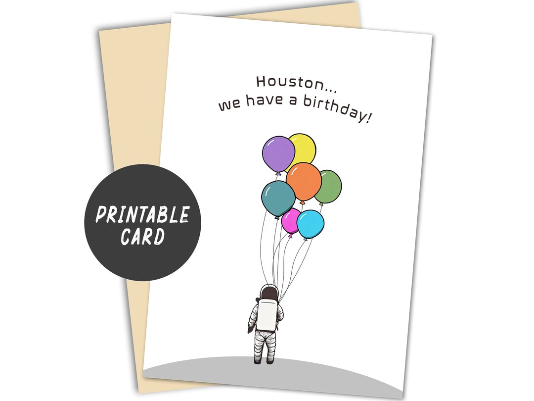 Printable Birthday Astronaut Card, Funny Greeting Card, Minimalist ...