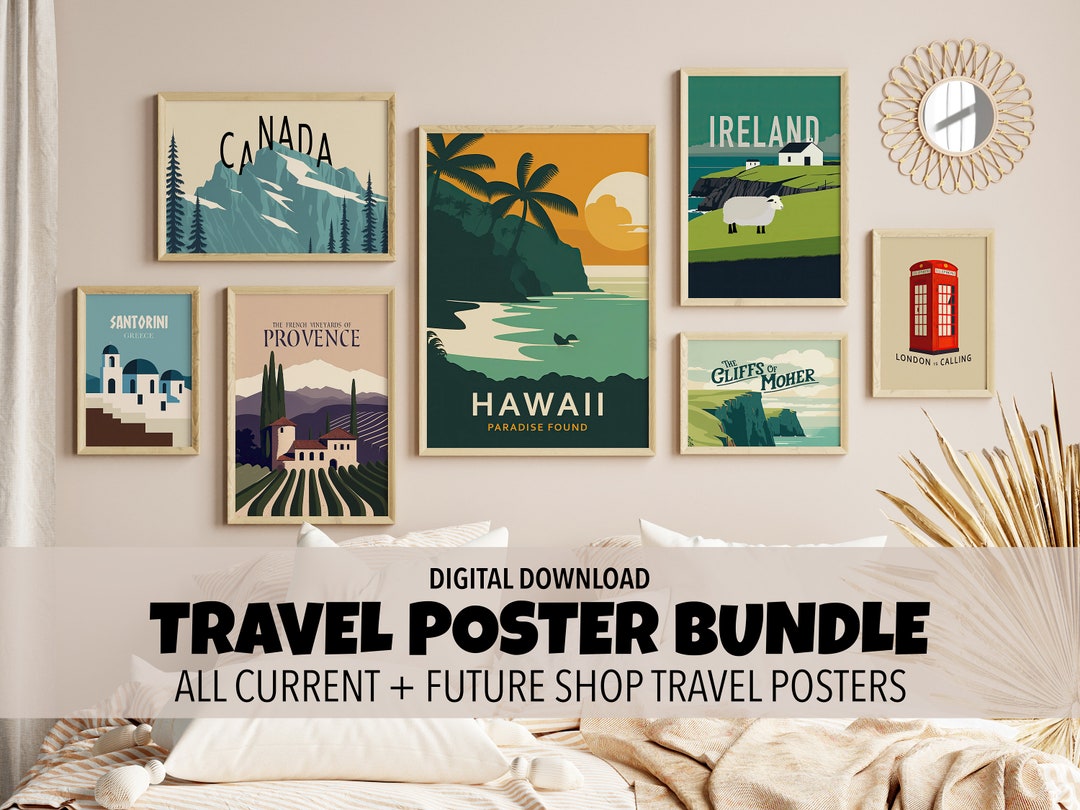 TRAVEL POSTER BUNDLE, 30 Printable Travel Posters, Minimalist Gallery ...
