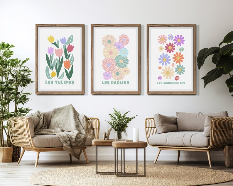 Set of 3 Printable Posters Boho Flower Art Minimalist Floral - Etsy