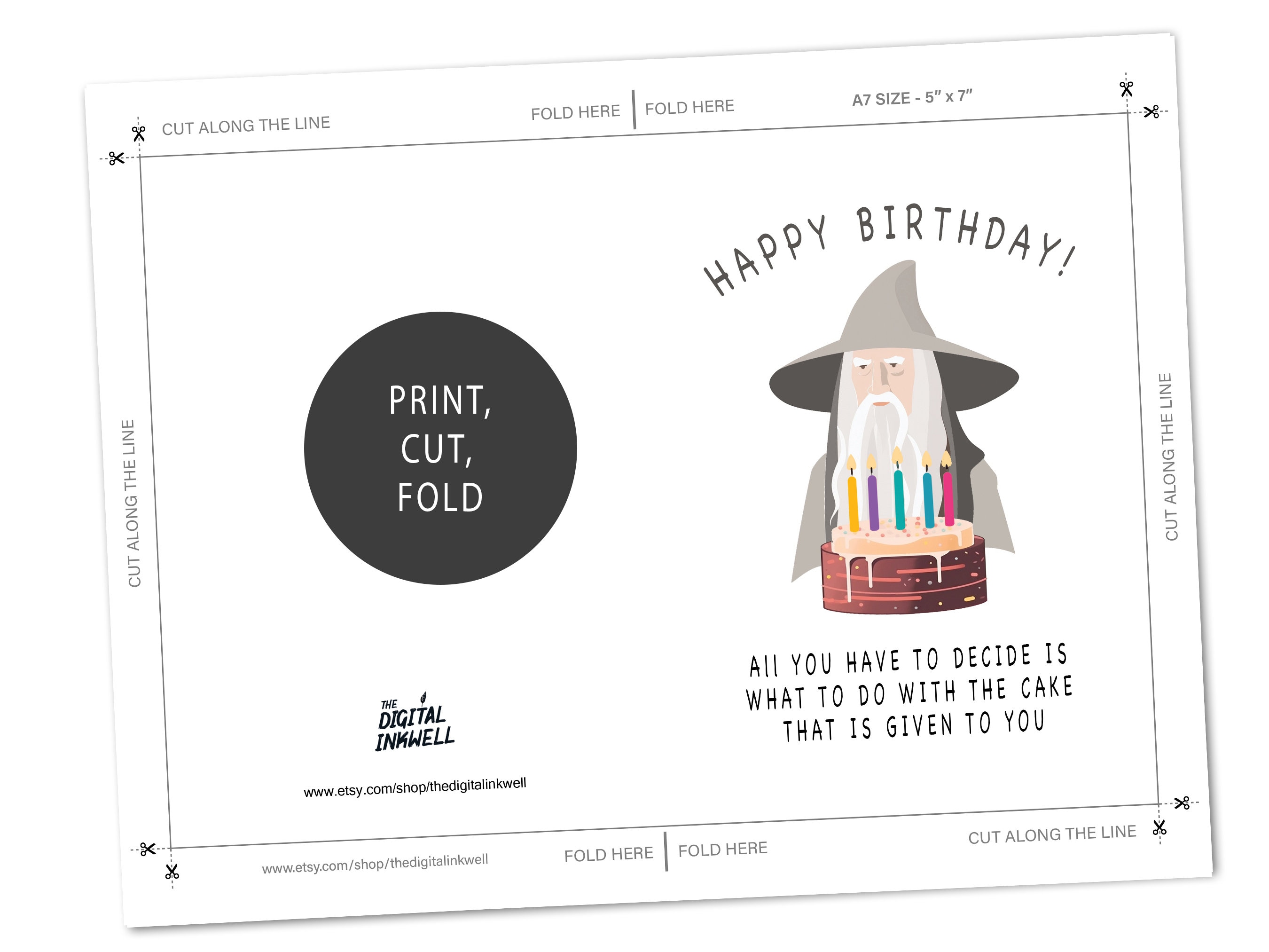 Printable Wizard Birthday Card, Funny Greeting Card, Minimalist Design ...