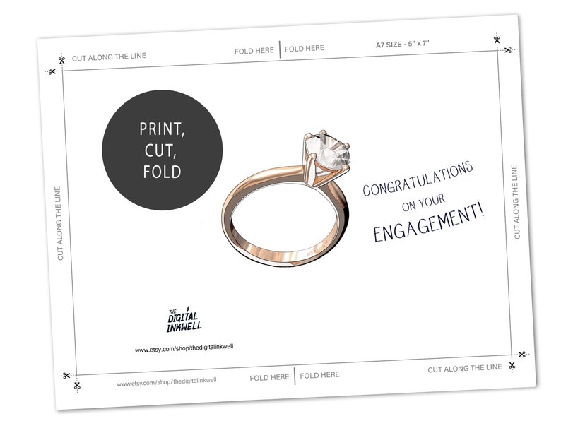 Printable Engagement Card, Instant Download, Ring Illustration ...