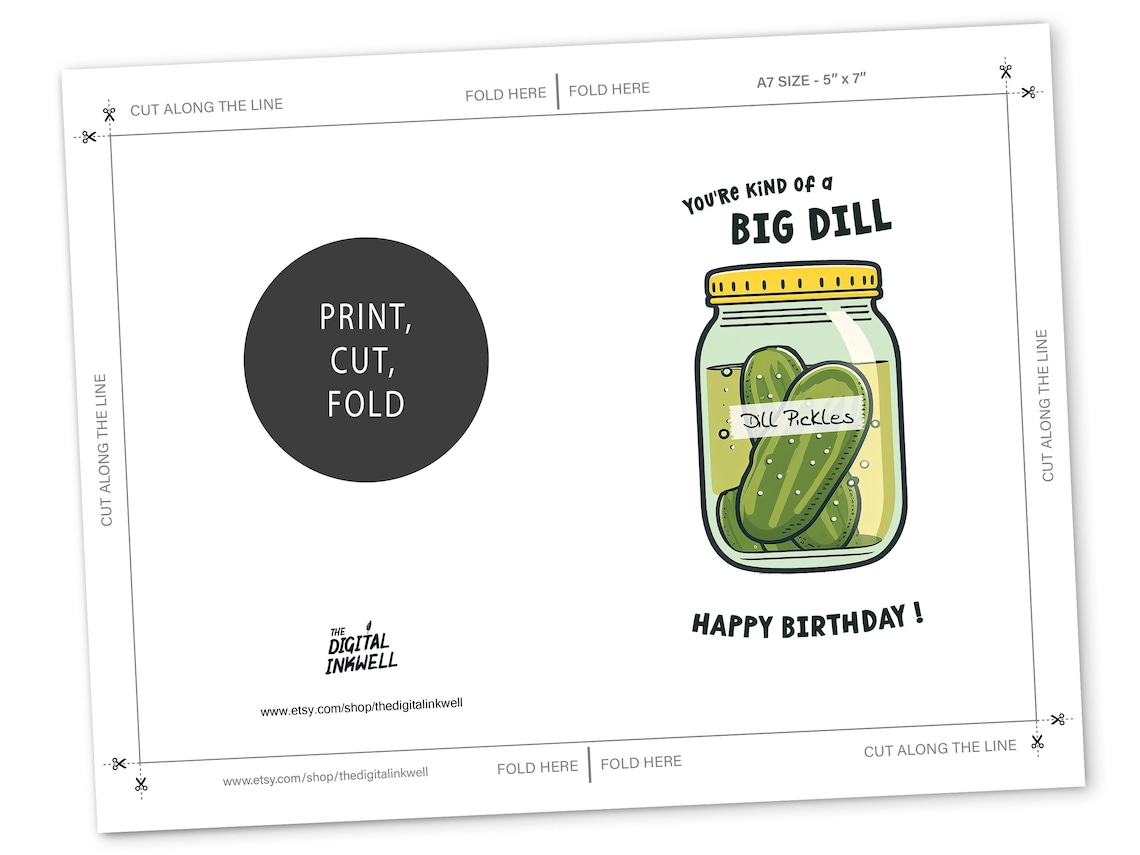 Printable Dill Pickle Birthday Card, Funny Greeting Card, Punny Card ...