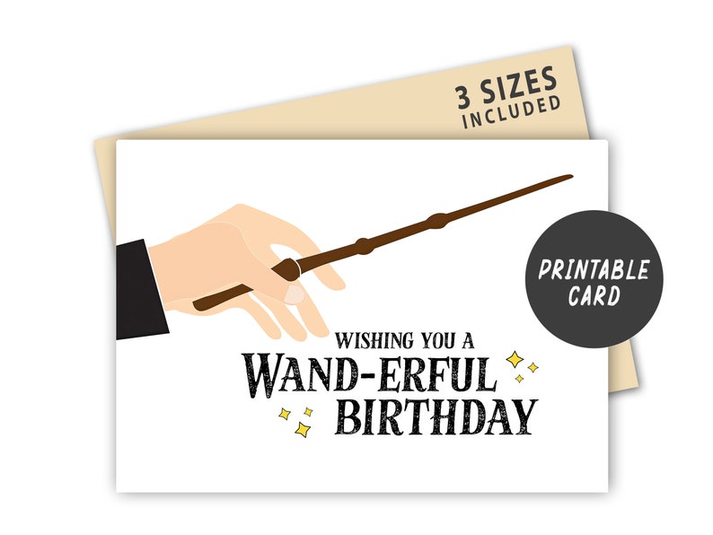 Printable Wizard Birthday Card, Punny Wand Card, Minimalist Design ...