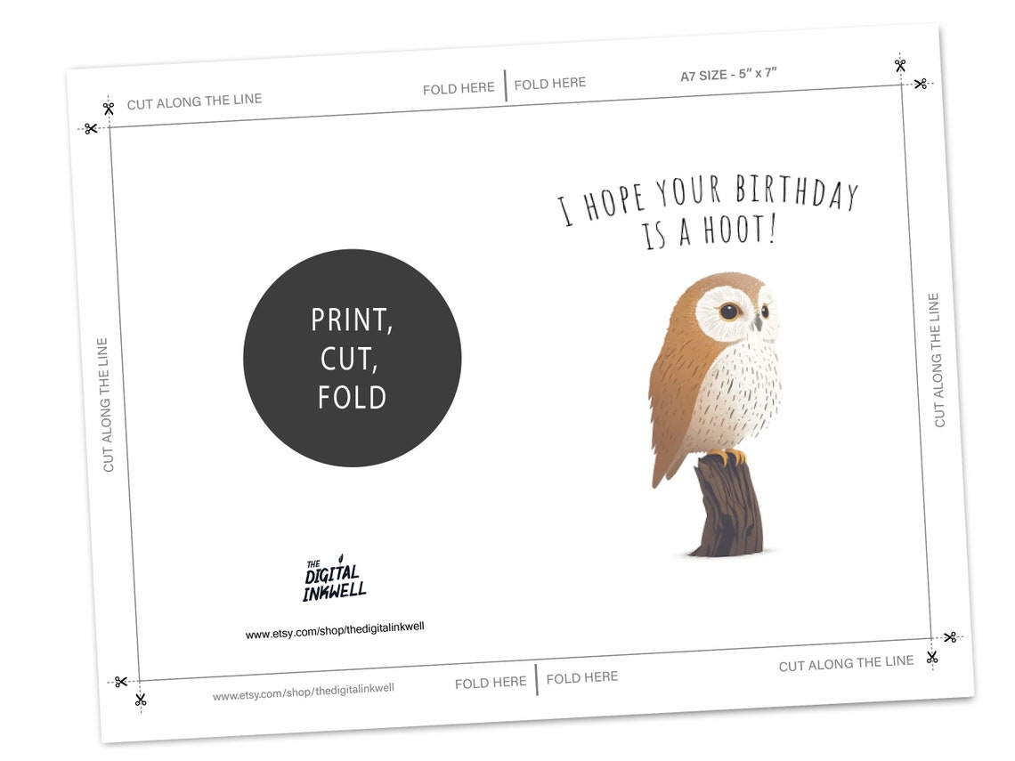 Printable Owl Birthday Card, Instant Download, Funny Card, Minimalist ...
