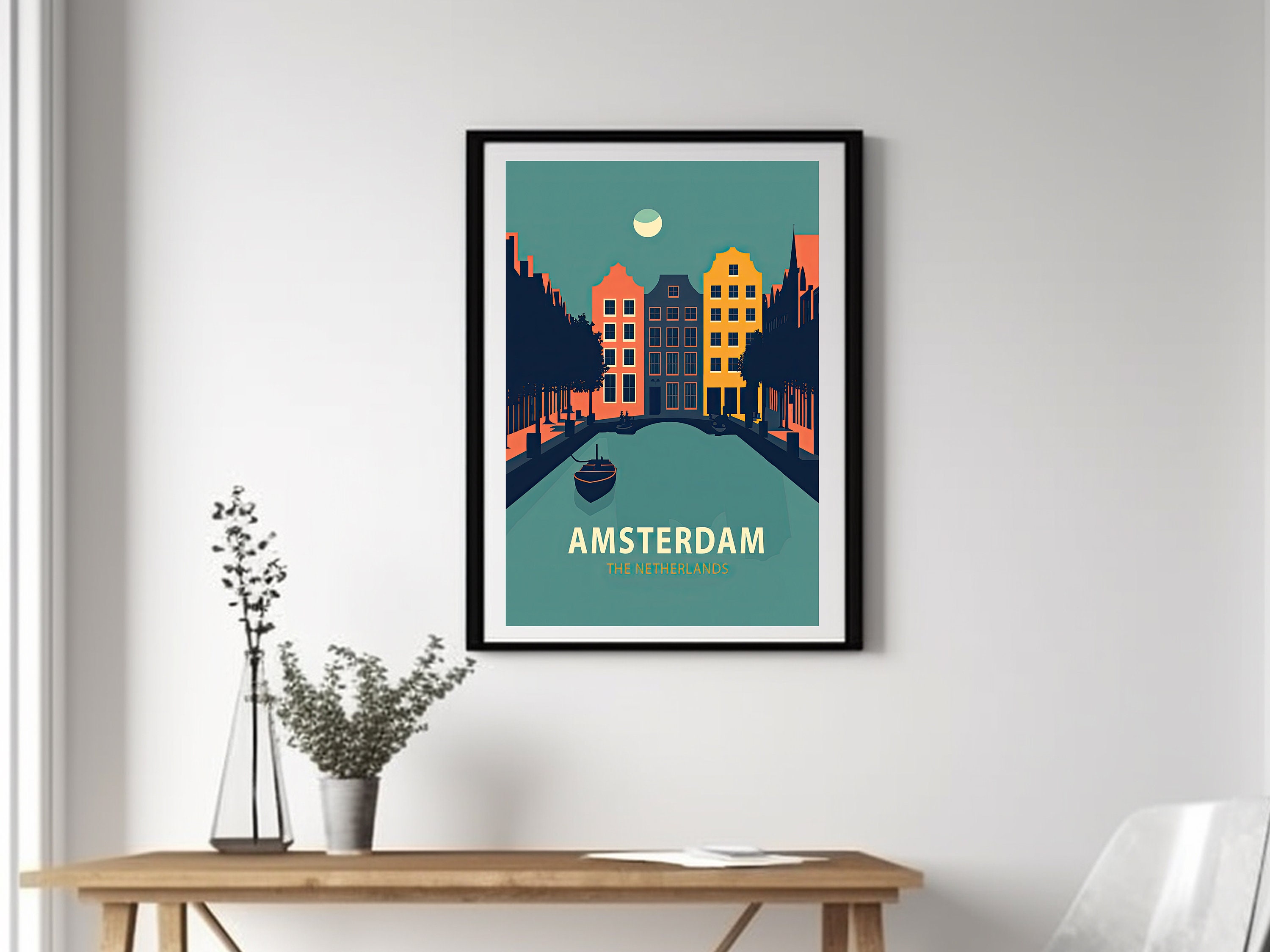 Amsterdam Printable Travel Poster, Minimalist Design, Wall Art, Holland ...