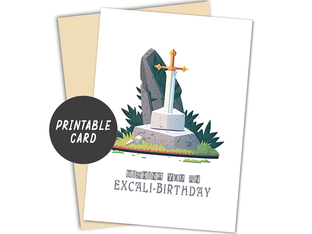 Printable Birthday Sword Card, Minimalist Design, Instant Download ...