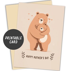 Printable Mother's Day Card, Cute Bear Card, Instant Download, Bear Hug ...