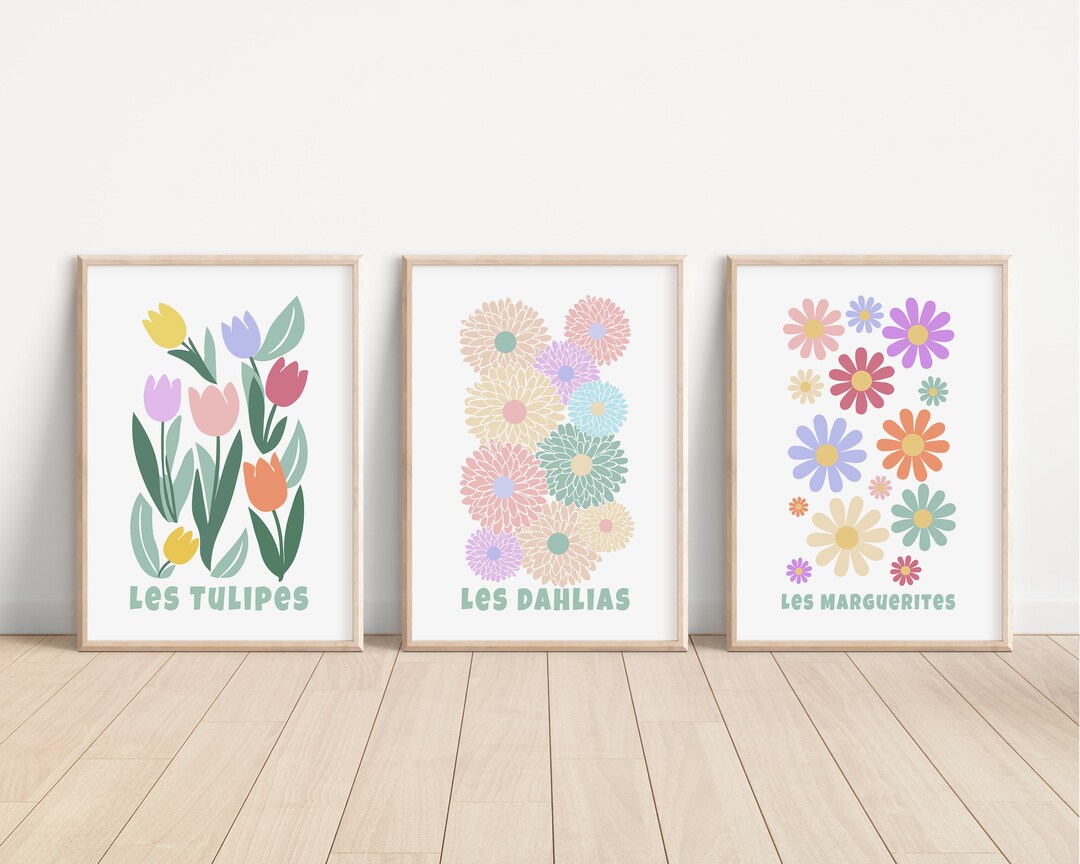 Set of 3 Printable Posters, Boho Flower Art, Minimalist Floral Prints ...