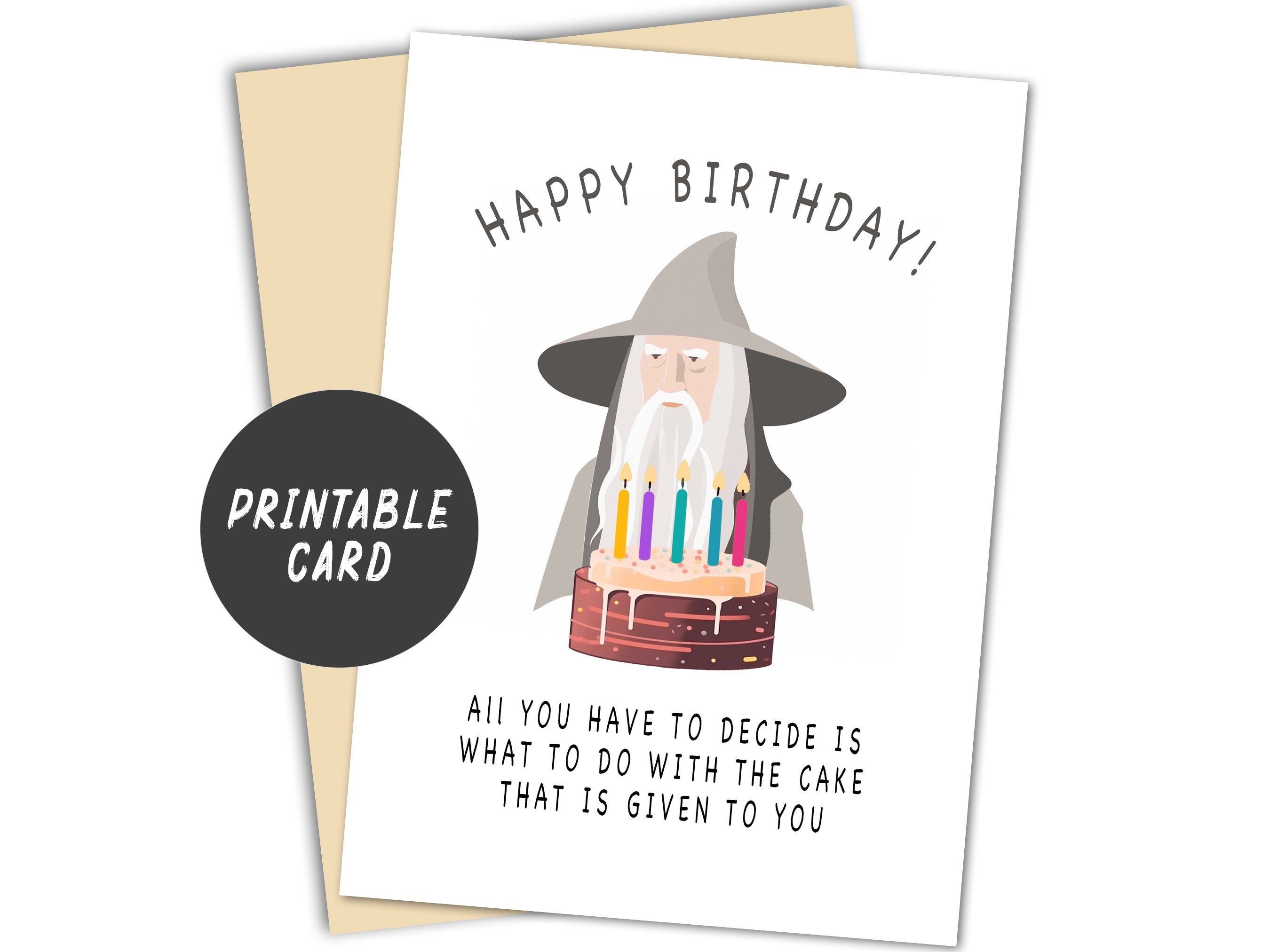 Printable Wizard Birthday Card, Funny Greeting Card, Minimalist Design ...