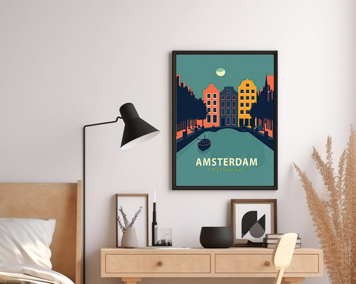Amsterdam Printable Travel Poster, Minimalist Design, Wall Art, Holland ...
