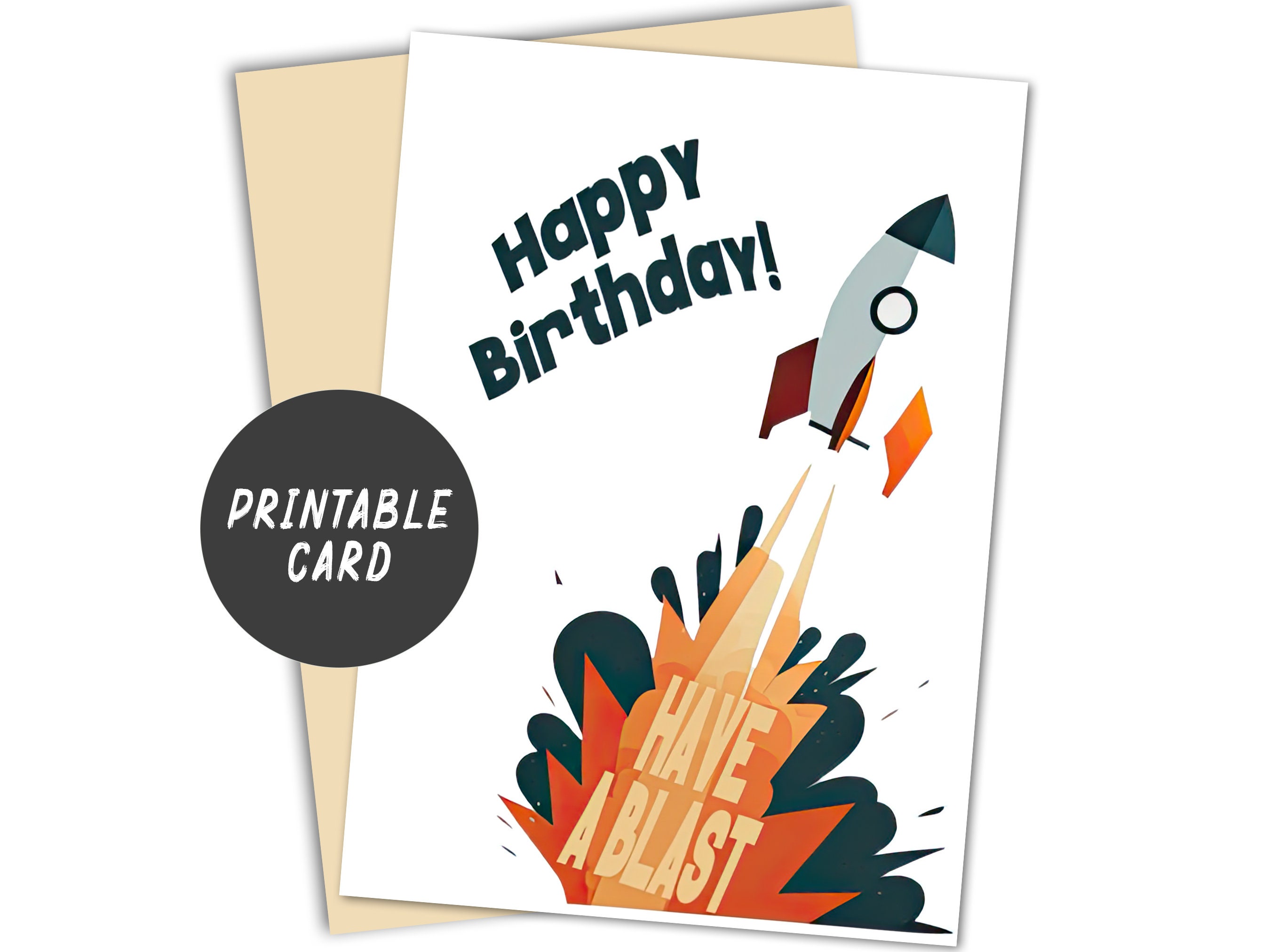 Printable Birthday Spaceship Card, Instant Download, Cute Design, Happy ...