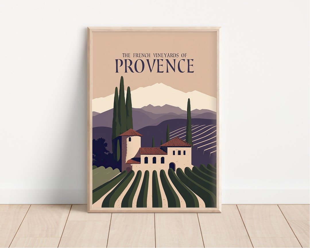 Provence Vineyard Printable Travel Poster, Minimalist Design, Wall Art ...