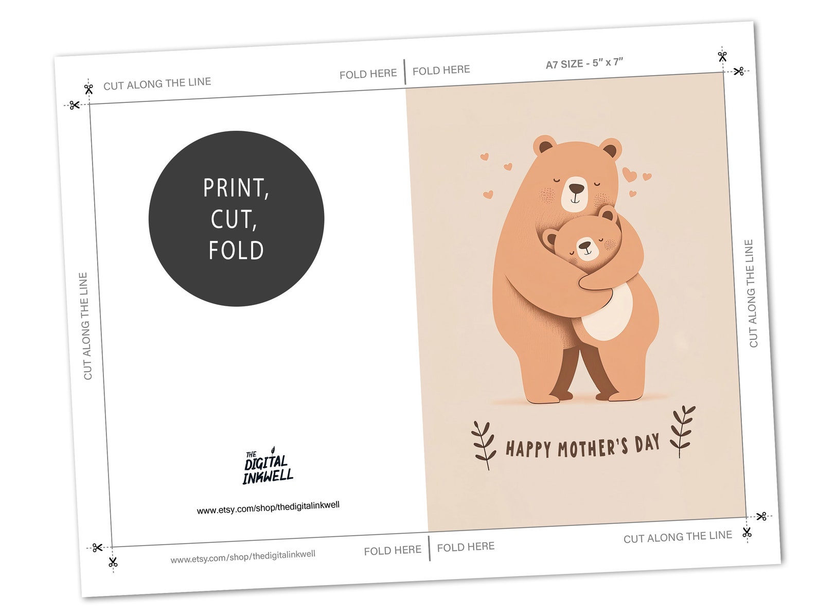 Printable Mother's Day Card, Cute Bear Card, Instant Download, Bear Hug ...