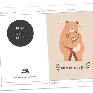 Printable Mother's Day Card, Cute Bear Card, Instant Download, Bear Hug ...
