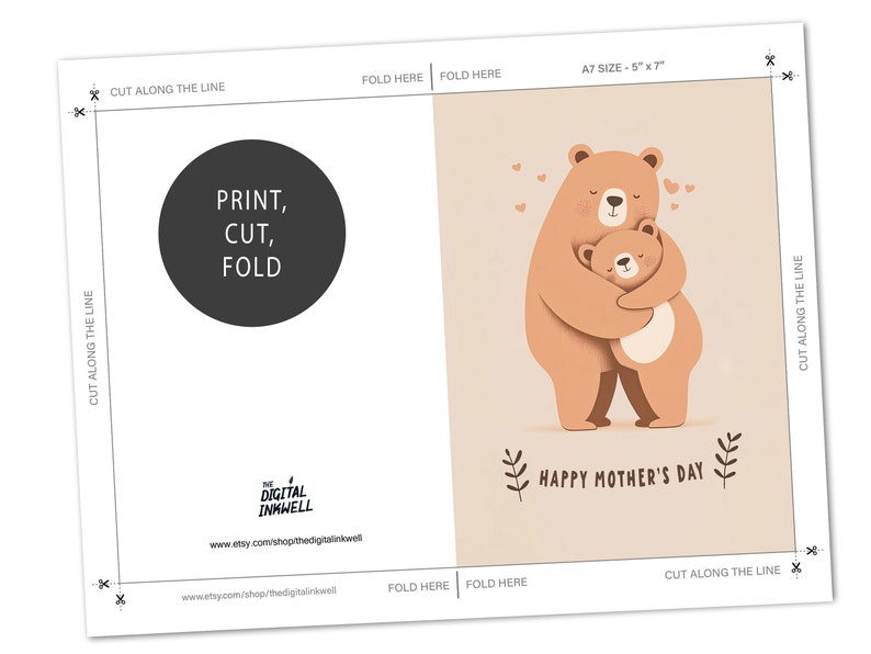 Printable Mother's Day Card, Cute Bear Card, Instant Download, Bear Hug ...