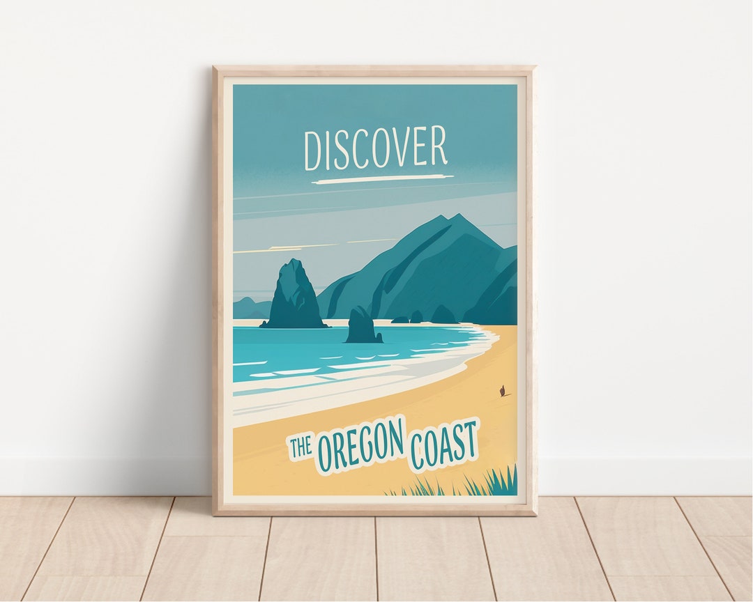 Oregon Coast Printable Travel Poster, Minimalist Design, Wall Art ...